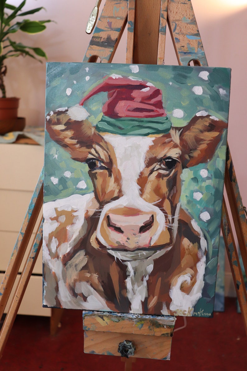Udderly Adorable: Santa Cow Painting, Festive Holiday Wall Art, Cow ...