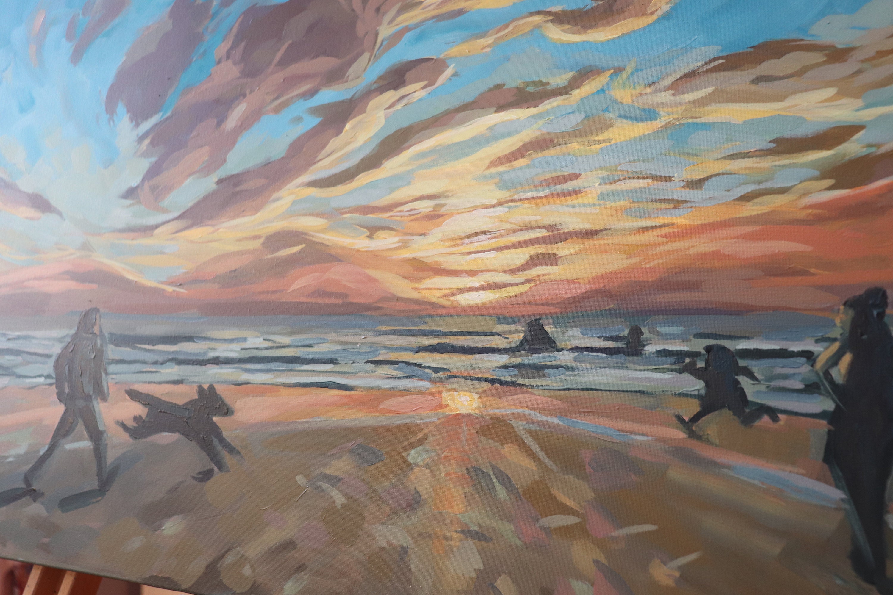 Impressionist Beach Sunset Painting, Beach Sunset Painting With Clouds ...