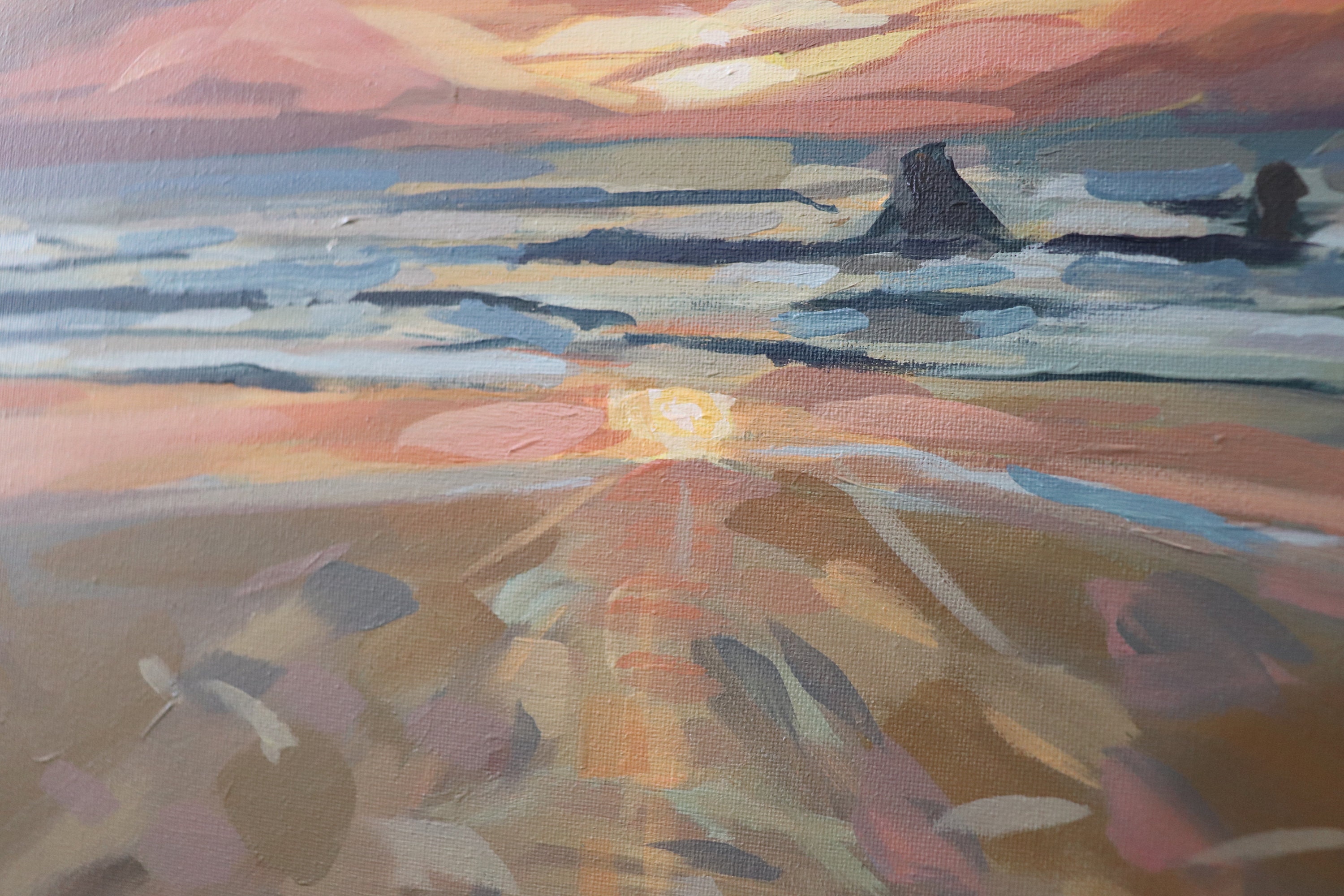 Impressionist Beach Sunset Painting, Beach Sunset Painting With Clouds ...