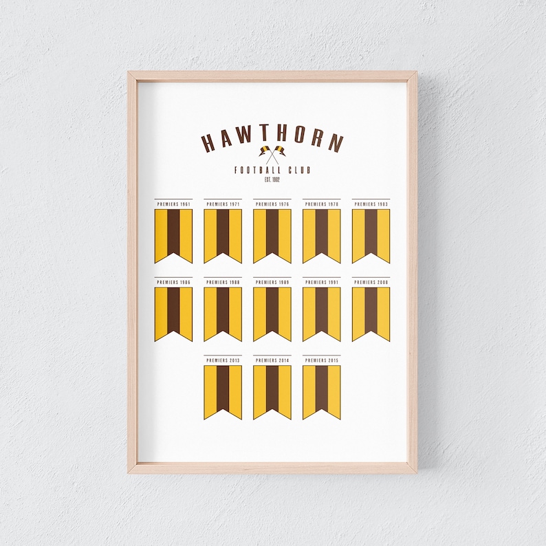 Hawthorn Hawks Premiership Flag Poster AFL VFL Premiers Wall Art Print ...