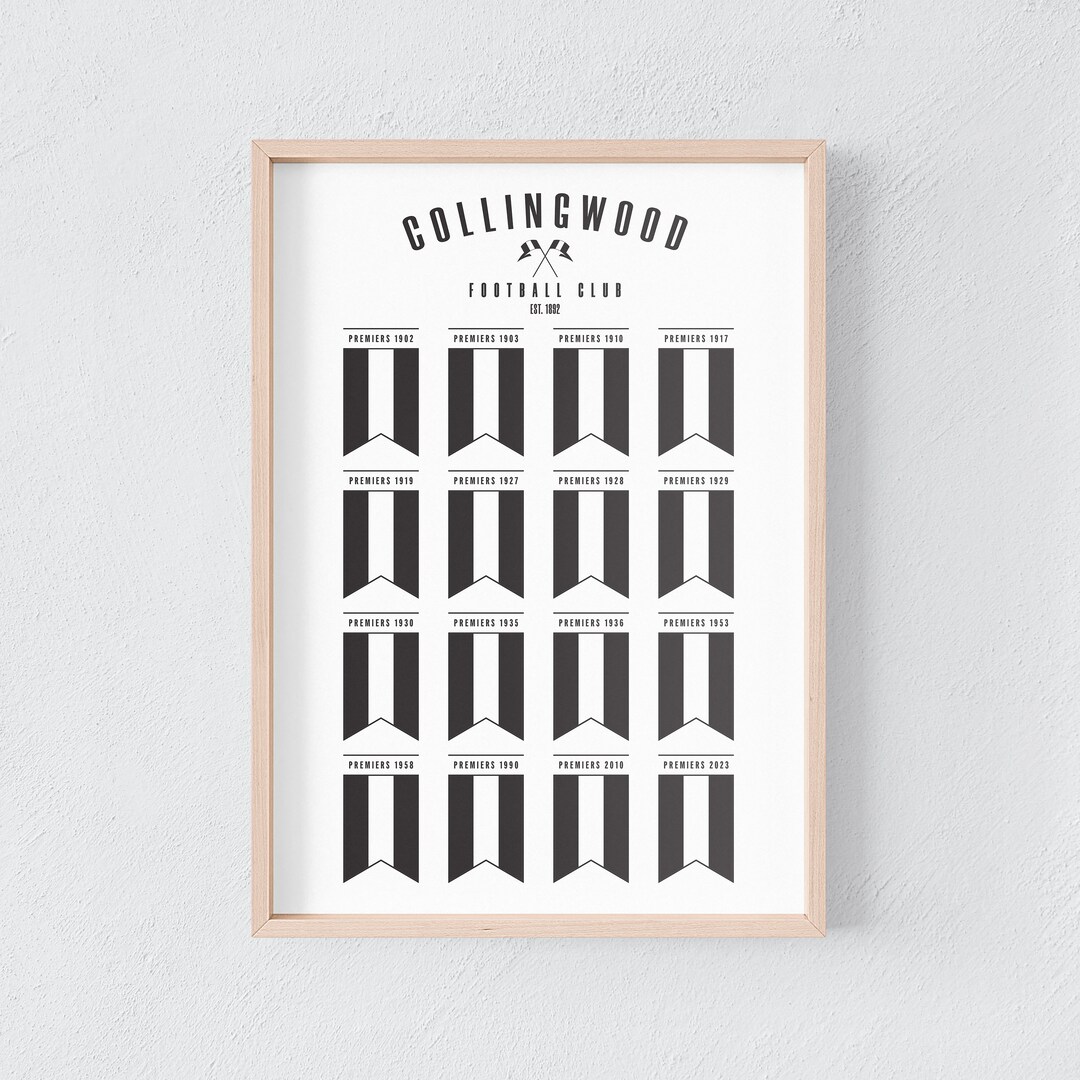 Collingwood Magpies Premiership Flag Poster AFL VFL Premiers Wall Art ...