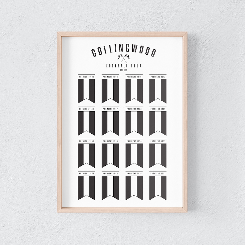 Collingwood Magpies Premiership Flag Poster AFL VFL Premiers Wall Art ...