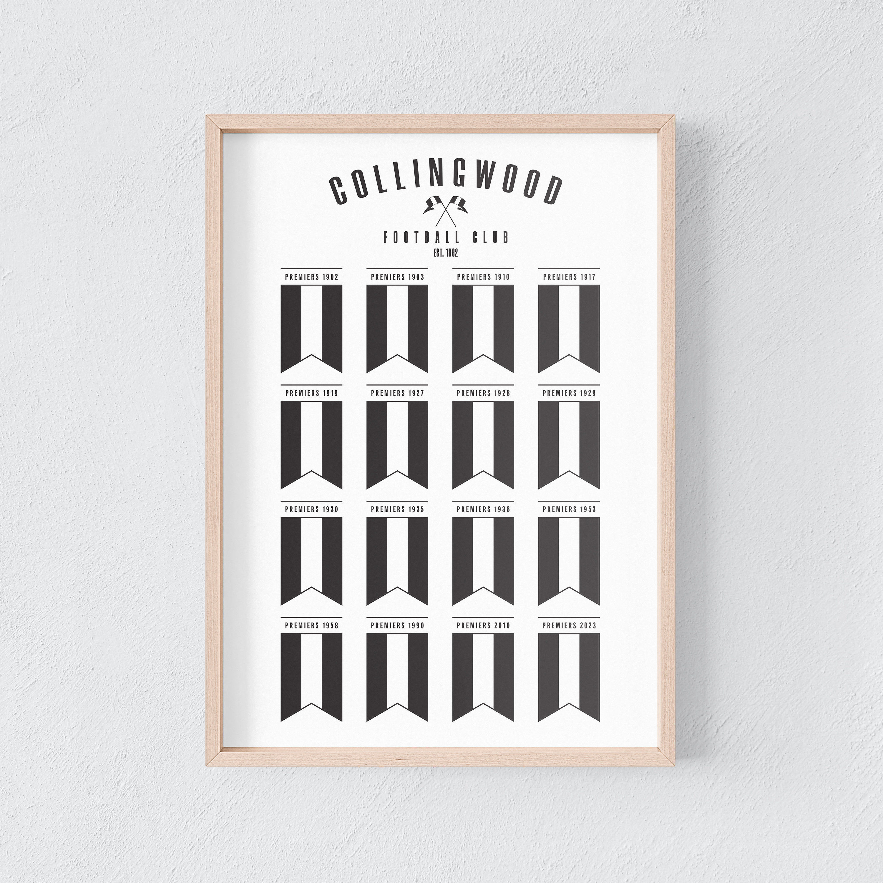 Collingwood Magpies Premiership Flag Poster AFL VFL Premiers Wall Art ...