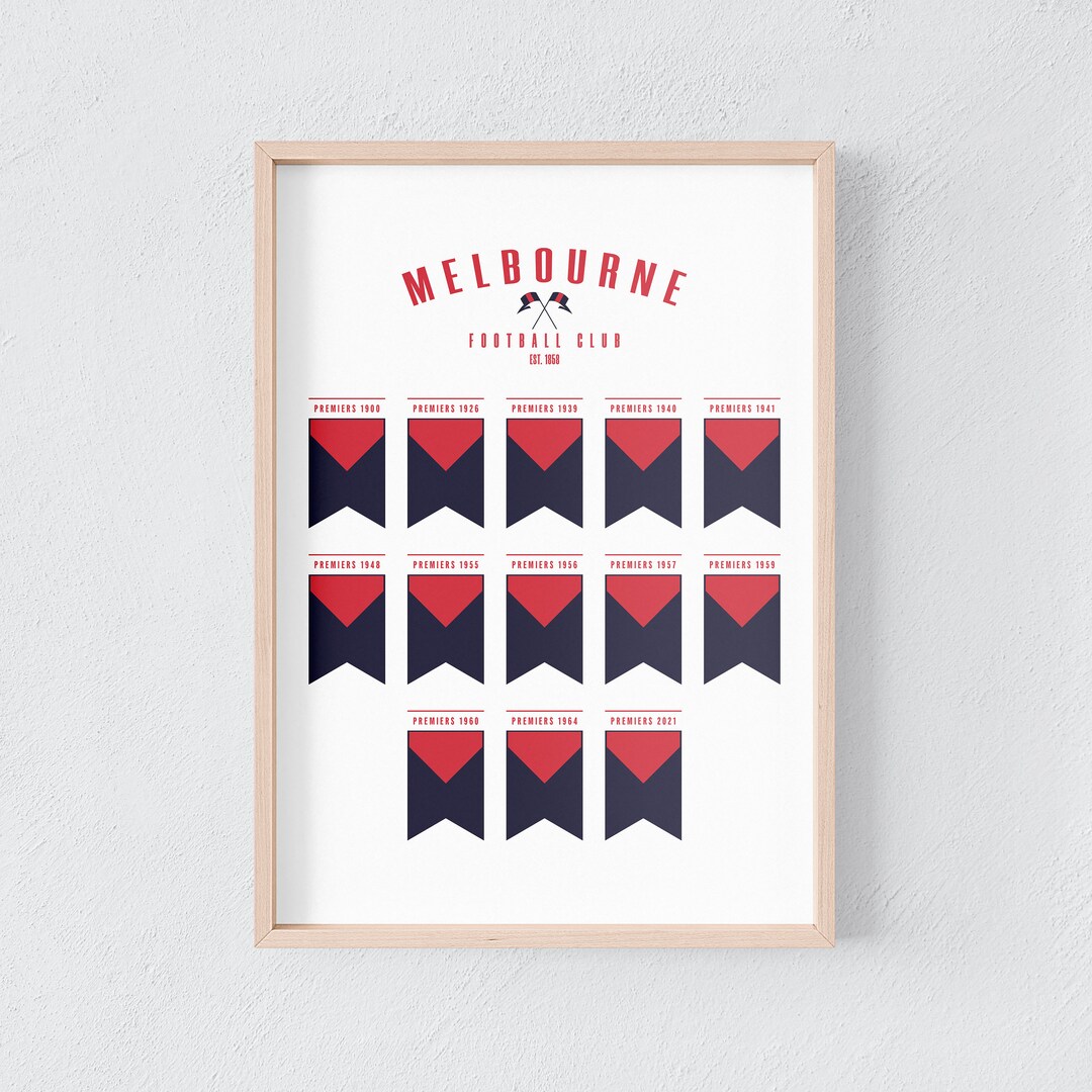 Melbourne Demons Premiership Flag Poster AFL VFL Premiers Wall Art ...