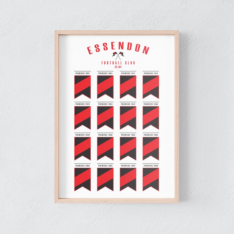 Essendon Bombers Premiership Flag Poster AFL VFL Premiers Wall Art ...