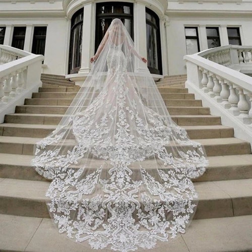 Cathedral Length Bridal Wedding Veil Lace Edge Veil White - Etsy