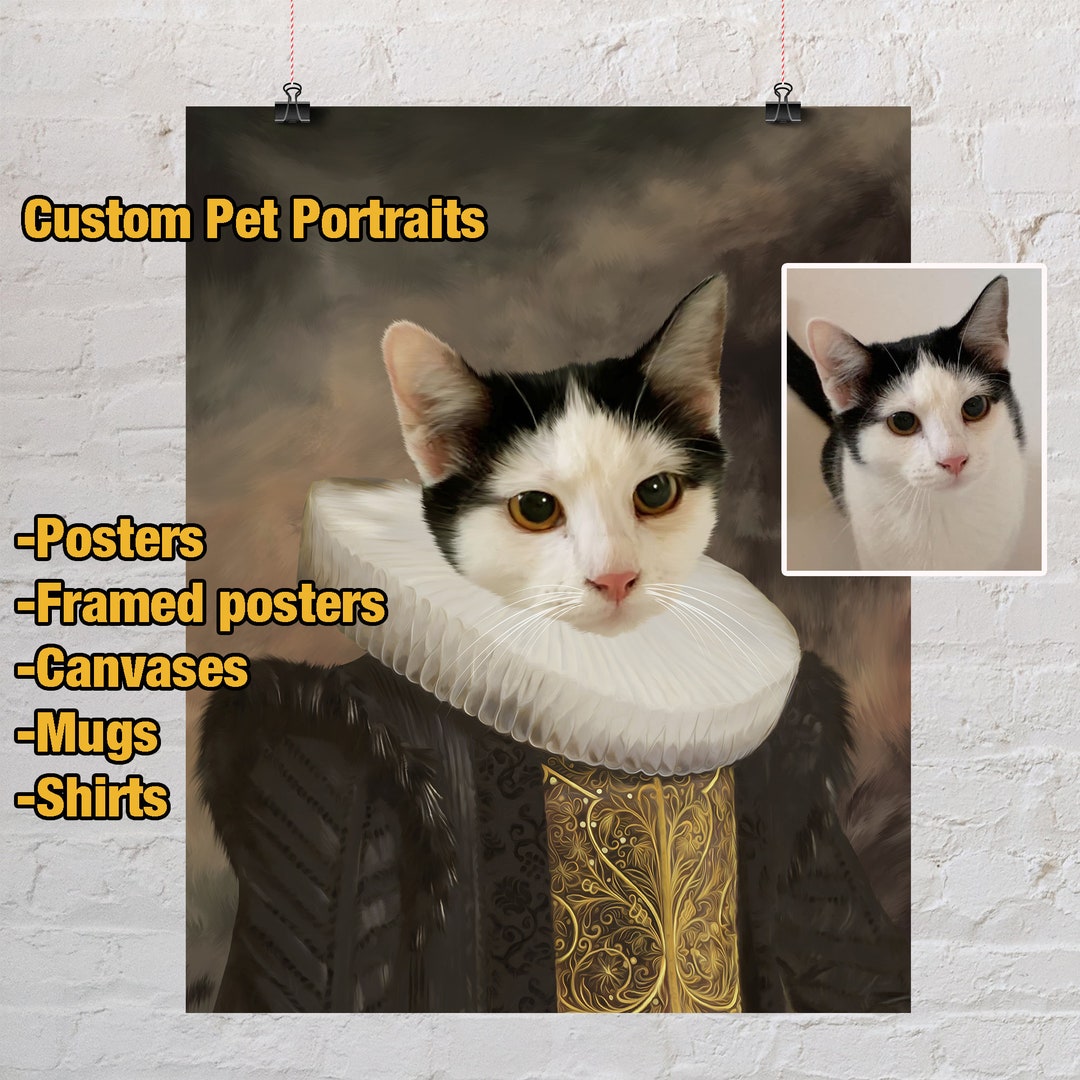 Personalized Cat Portrait From a Photo, Custom Pet Portrait as Queen ...