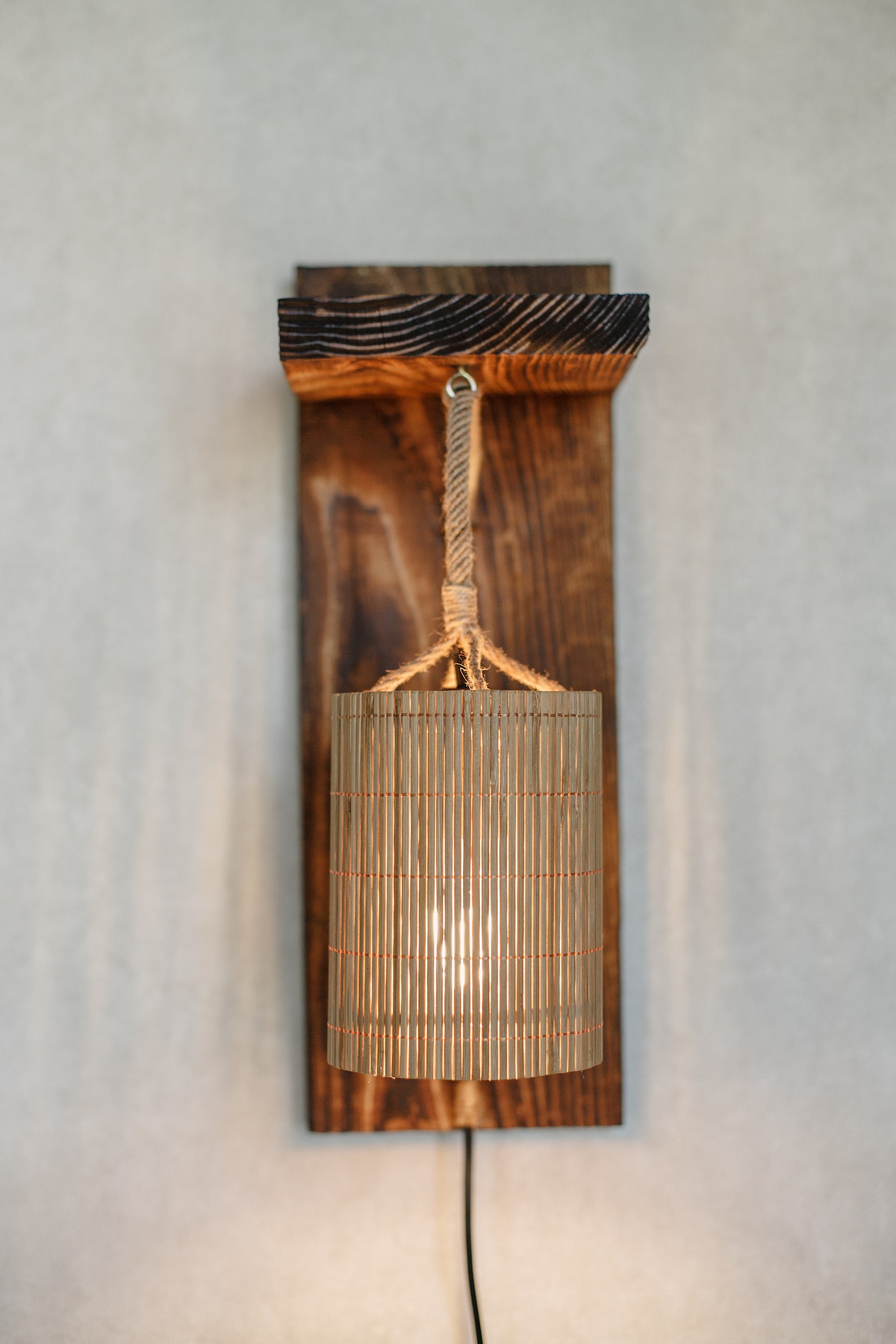 Wall Wood Light Wall Sconce Plug In Rustic Wood Lamp Bamboo | Etsy