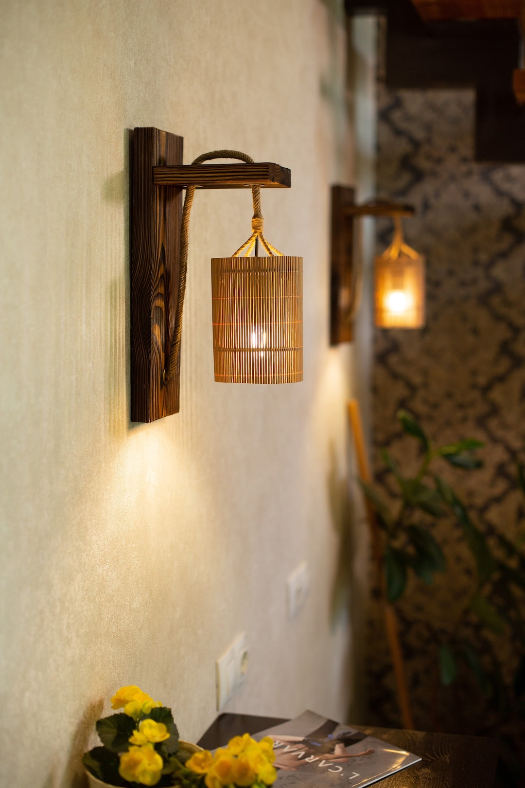 Wall Wood Light, Wall Sconce Plug In, Rustic Wood Sconce Light ...