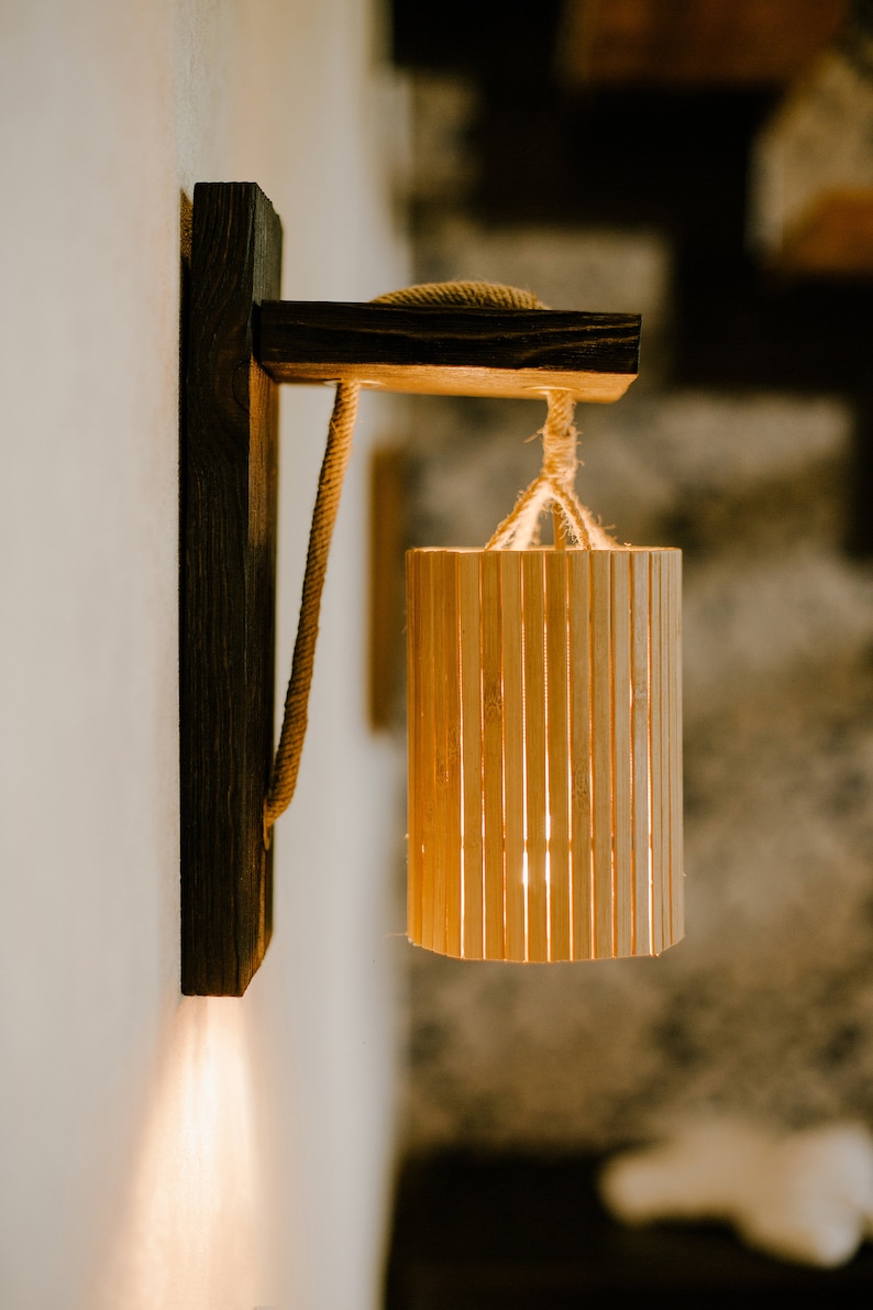 Wall Sconce Light Rope Wall Lamp Wood Wall Light Wooden | Etsy