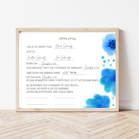Personalized Bris Certificate Canva Template for Jewish Baby - Etsy