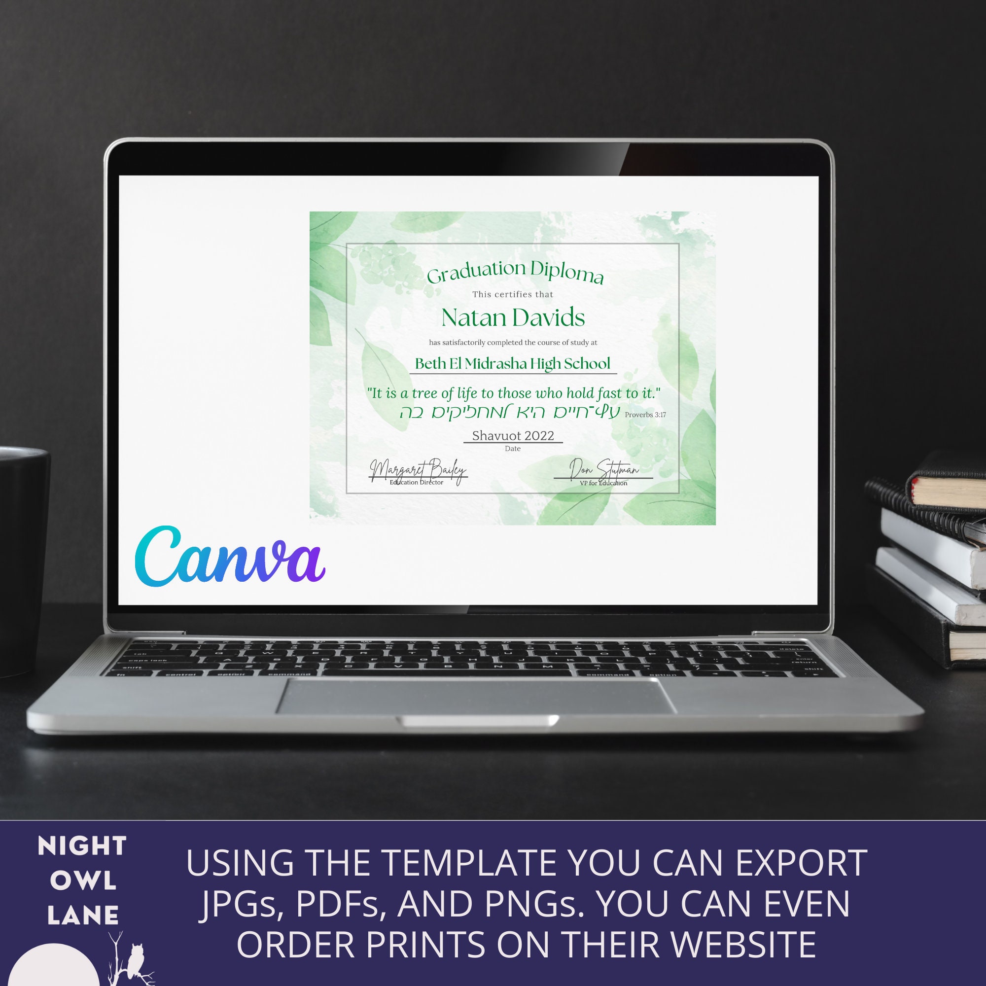 Jewish School Graduation Diploma Canva Template Hebrew - Etsy