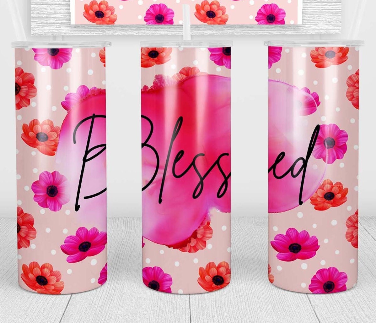 Blessed Tumbler Png Tumbler Png Pink Watercolor Floral | Etsy