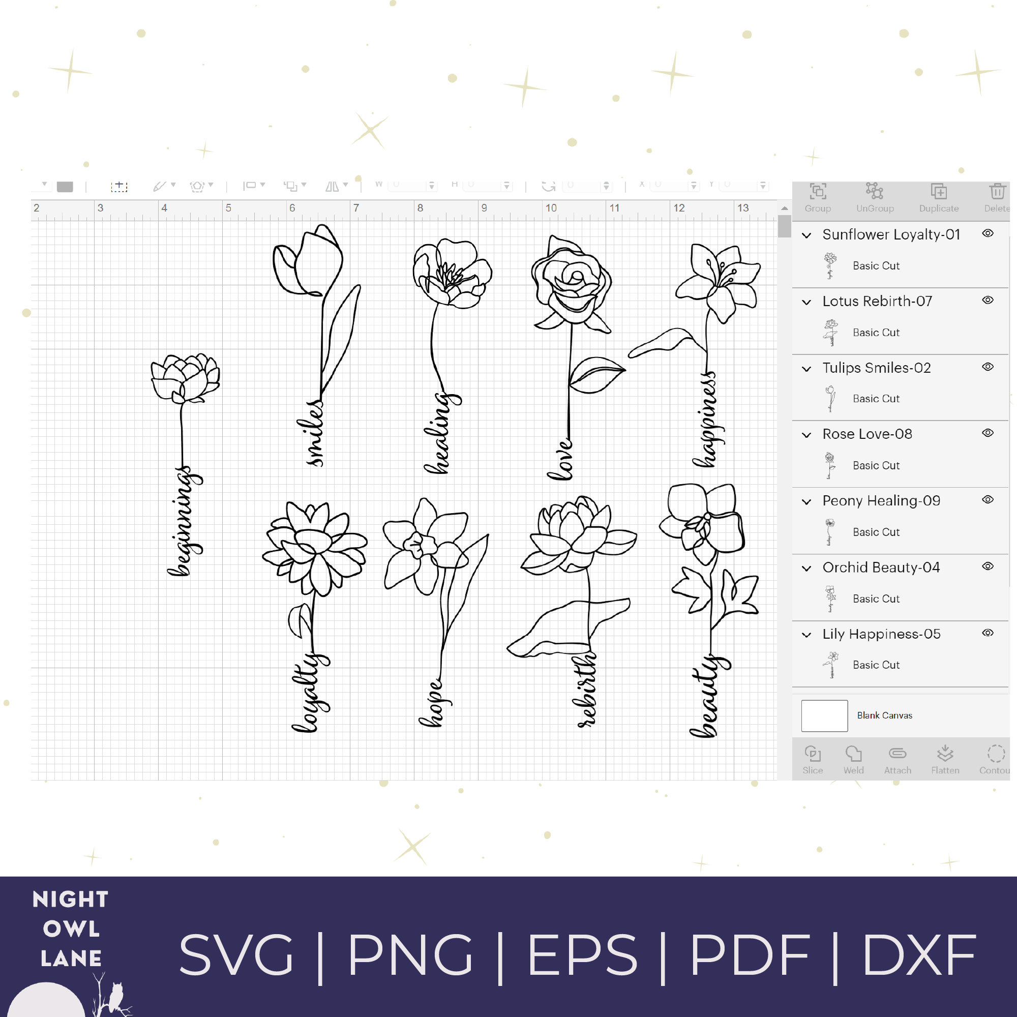 Flower With Word in Stem Svg Bundle Flower Svg Line Drawn - Etsy Australia