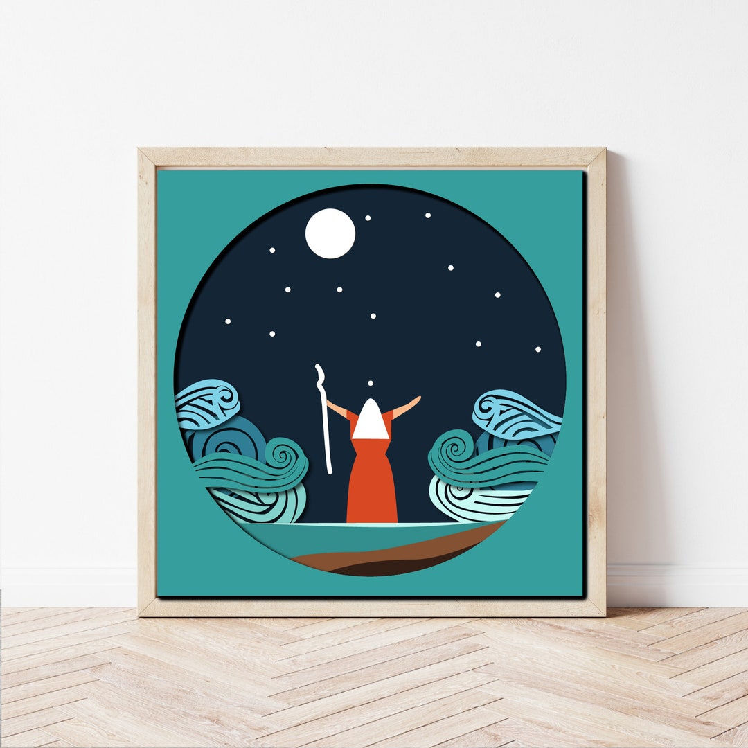 Splitting of the Sea Shadowbox 3d SVG | Passover Shadow Box Svg | Moses ...