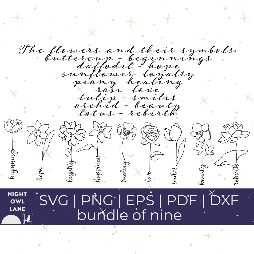 Flower With Word in Stem Svg Bundle | Flower Svg | Line Drawn Flowers ...