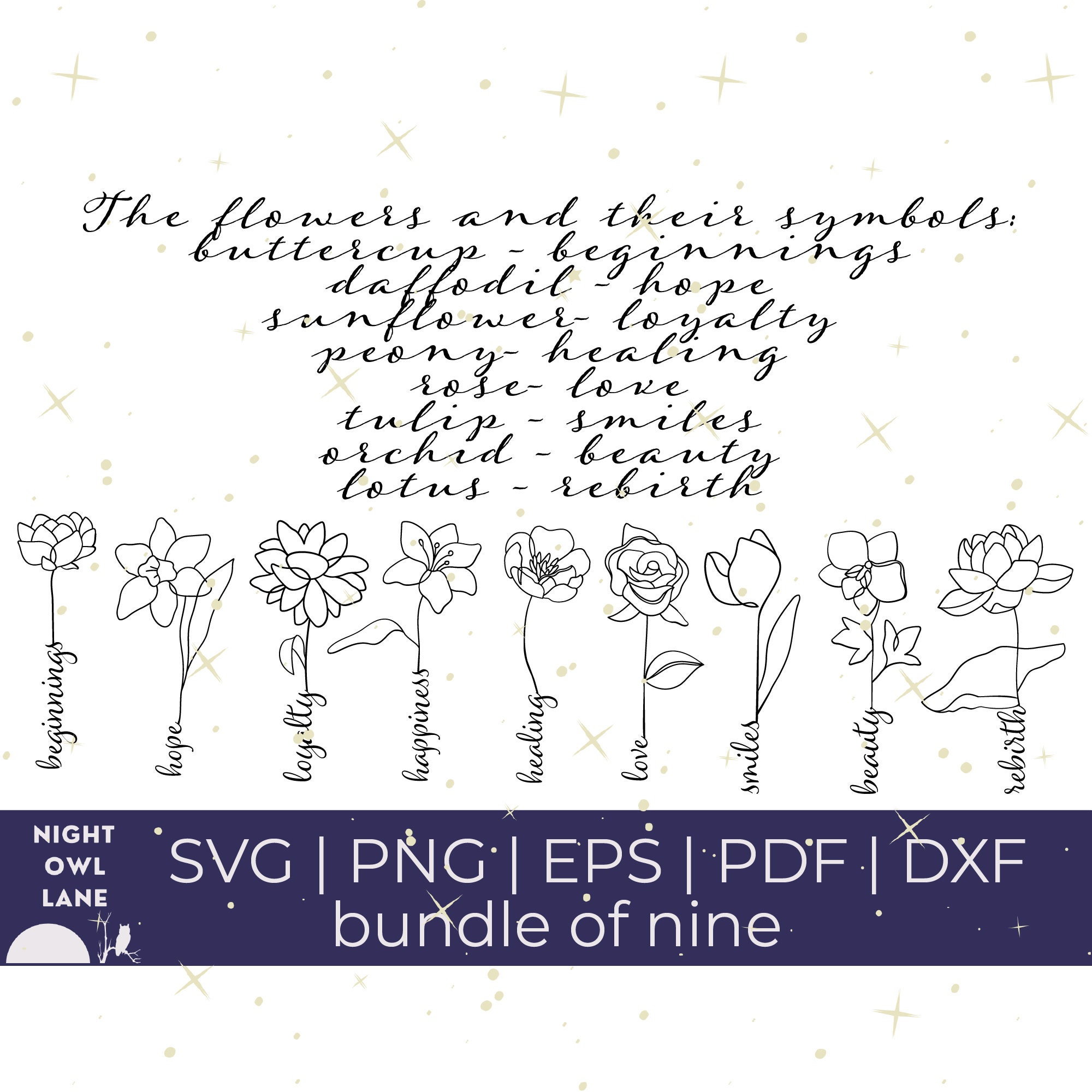 Flower With Word in Stem Svg Bundle Flower Svg Line Drawn - Etsy Australia