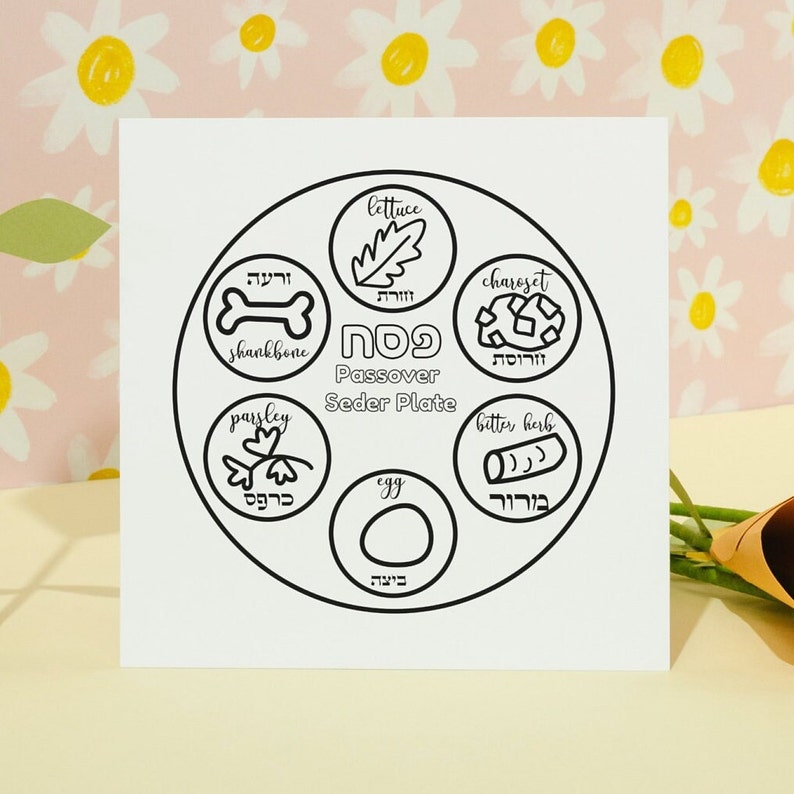 Seder Plate Coloring Page Seder Kids Activity Passover - Etsy