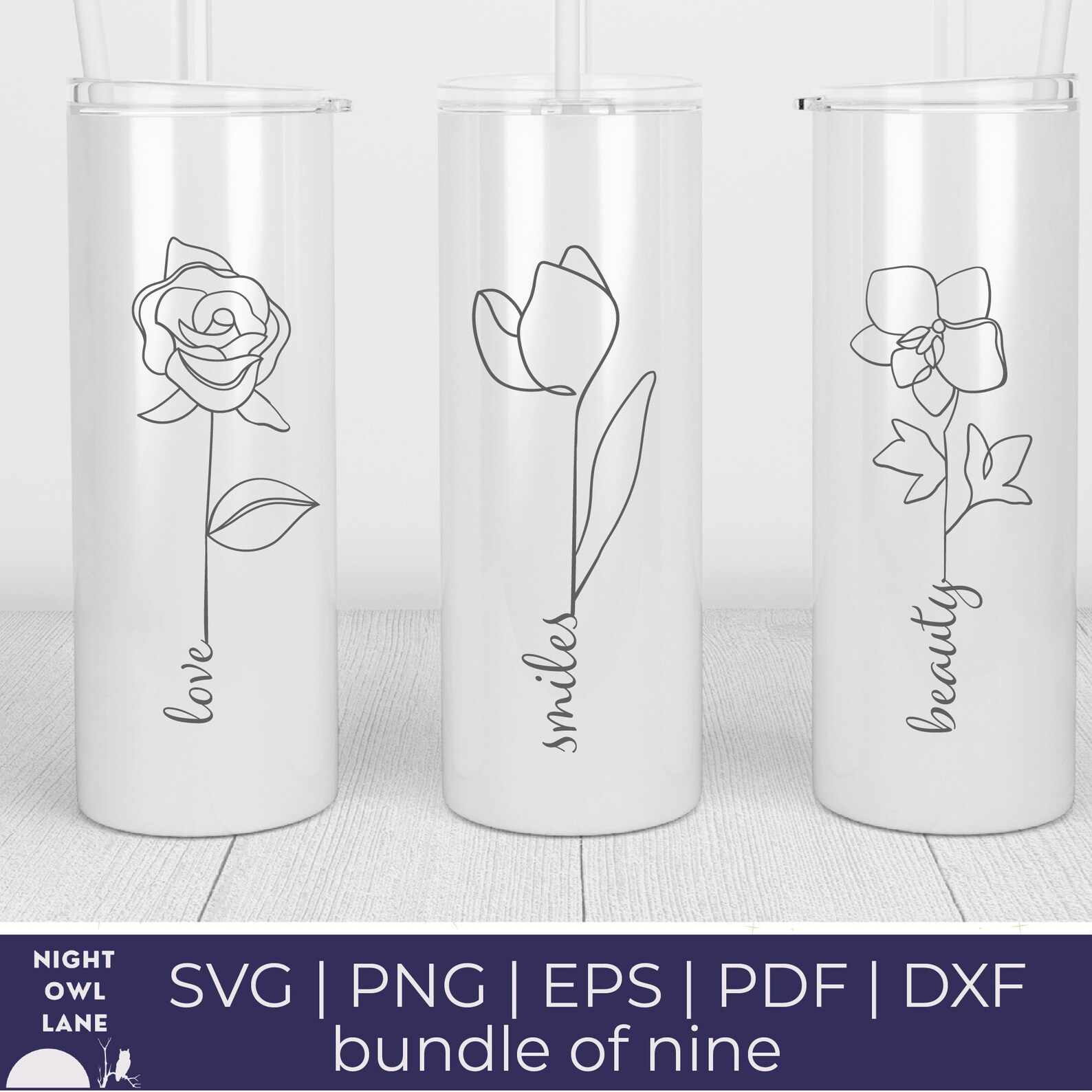 Flower With Word in Stem Svg Bundle Flower Svg Line Drawn - Etsy