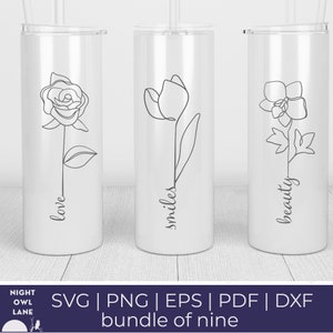 Flower With Word in Stem Svg Bundle | Flower Svg | Line Drawn Flowers ...