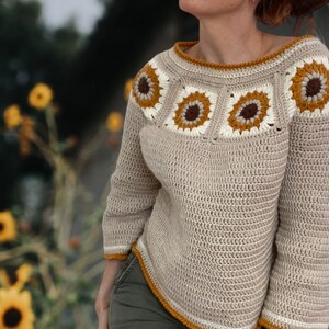 Sunflower Granny Square Sweater / Crochet Pattern - Etsy