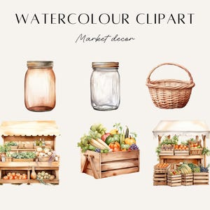 Locally Grown Baby Shower, Watercolor Farmers Market Clipart, Harvest ...