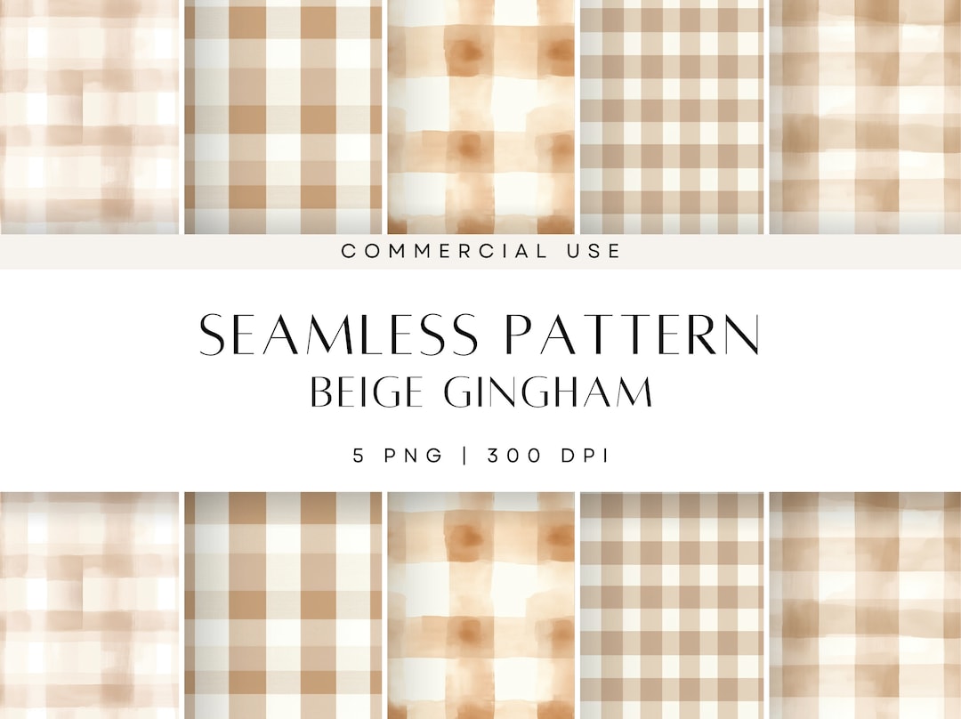 Gingham Beige and White Texture Clipart, Check Backgrounds, Seamless ...