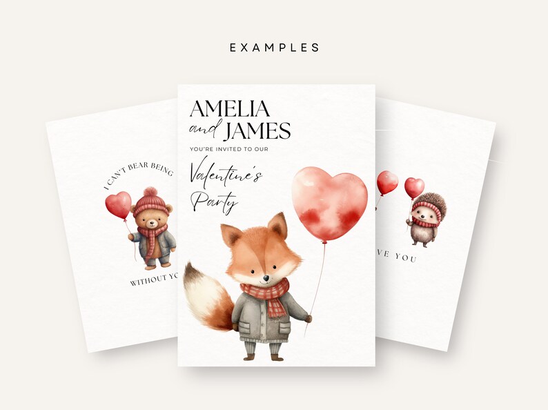 Valentine Woodland Clipart, Red Heart Balloons, Teddy Bear, Animals ...