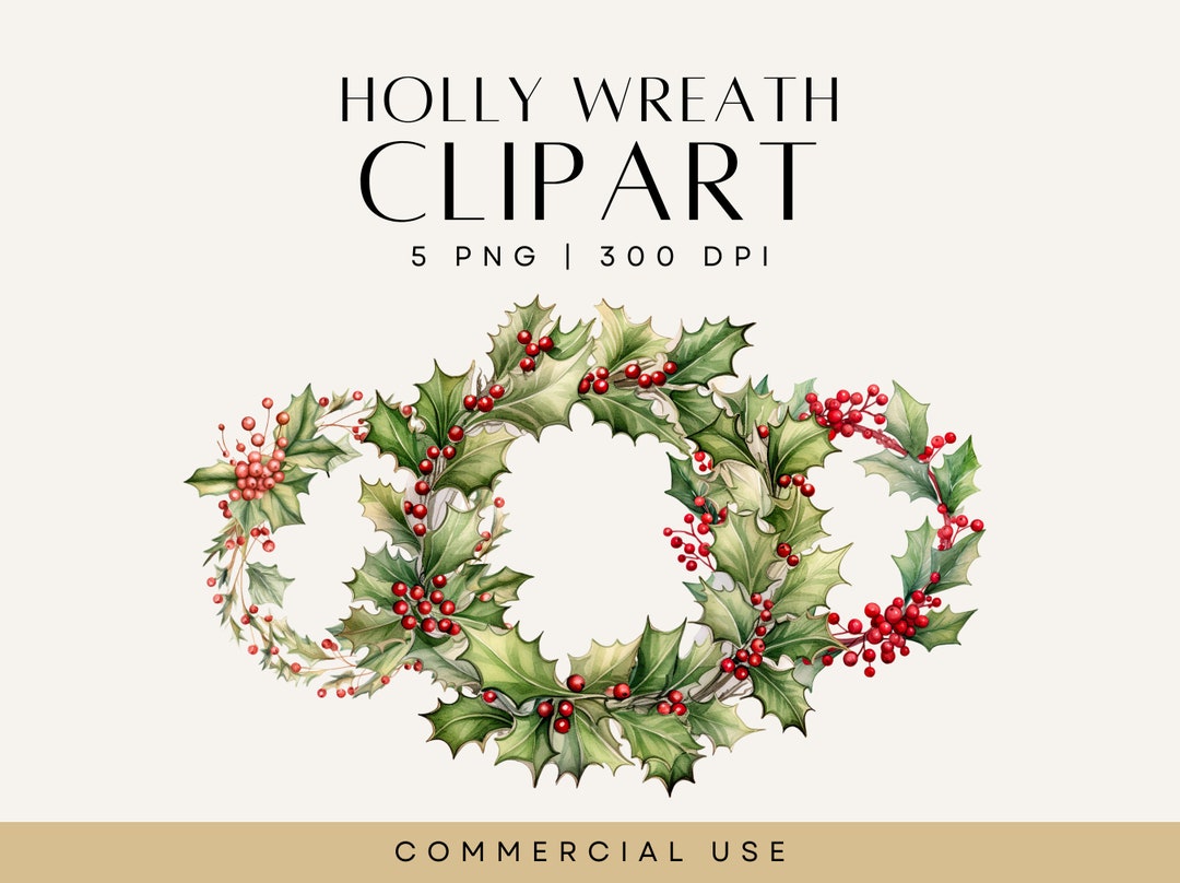Holly Wreath Clipart Boho Christmas Wreaths Clip Art - Etsy