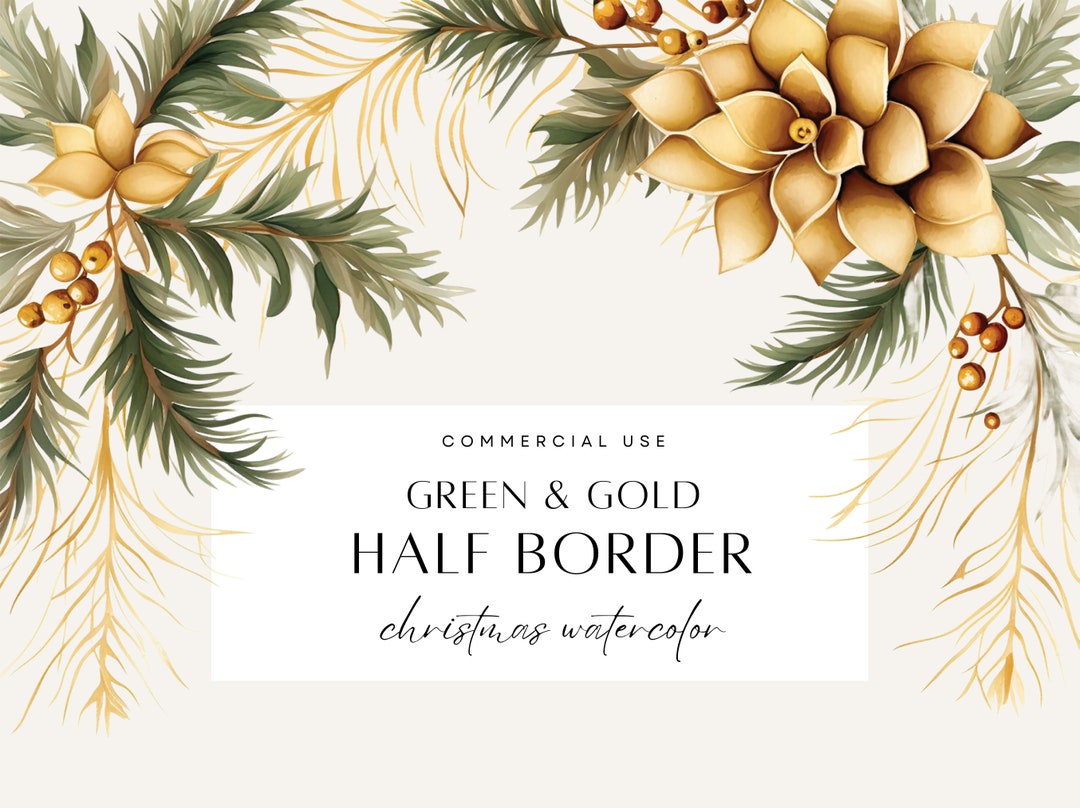 Greenery and Gold Clipart Christmas Border Delicate - Etsy