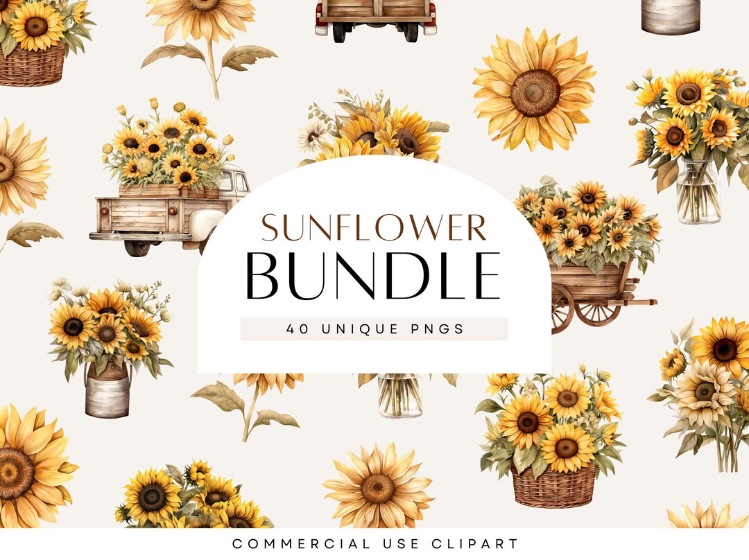 Sunflower Bouquet Clipart, Spring Sunflowers, Yellow Summer Watercolor ...