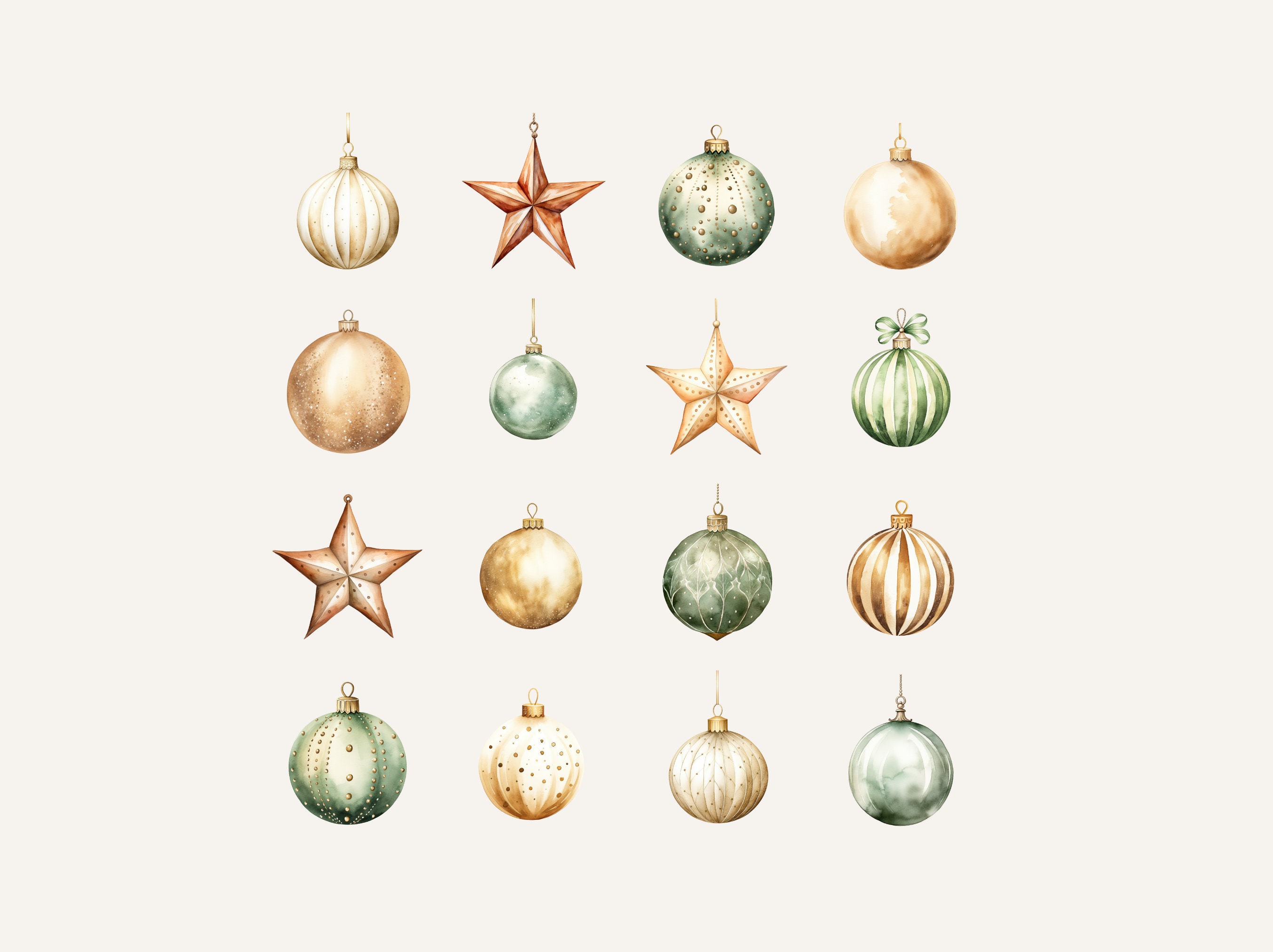 Christmas Ornaments Clipart Watercolor Baubles Xmas Clip - Etsy