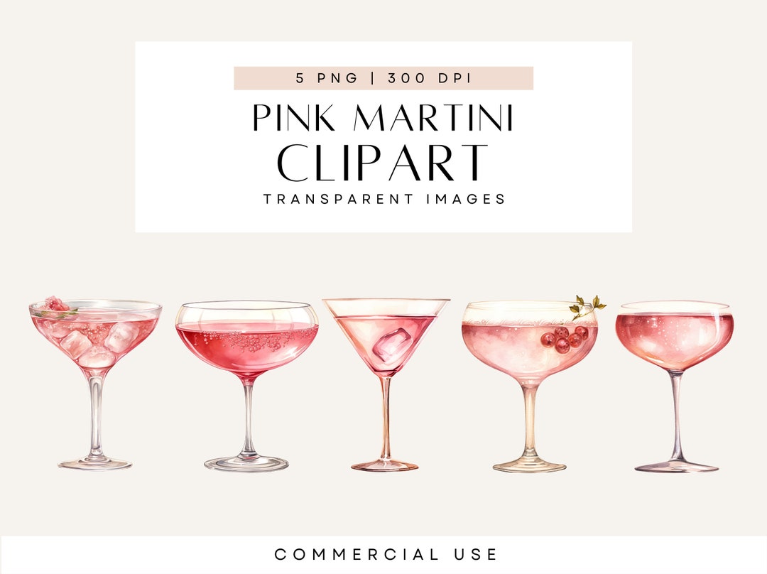 Martini Clipart, Pink Drink, Bubbly Rose Clip Art, Watercolor Martinis ...