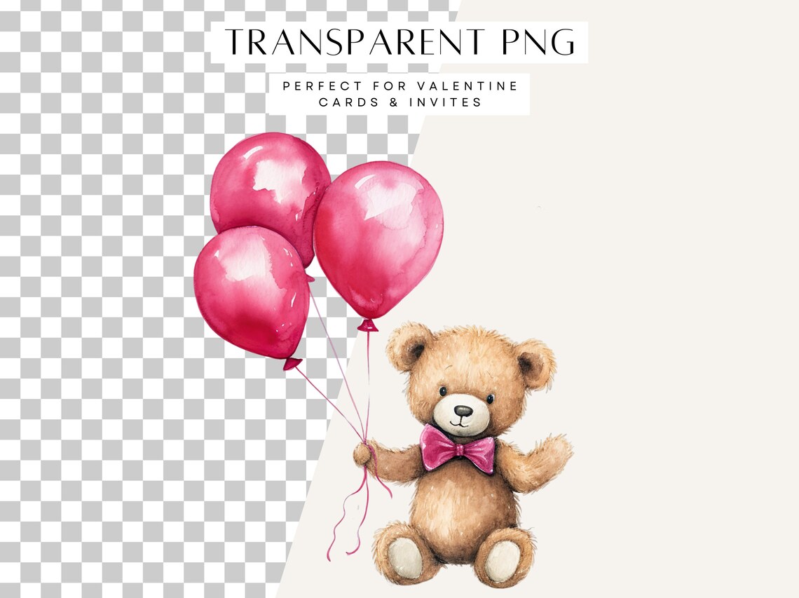 Valentine's Bear Clipart, Pink Heart Balloons, Teddy Bears, Love Letter ...