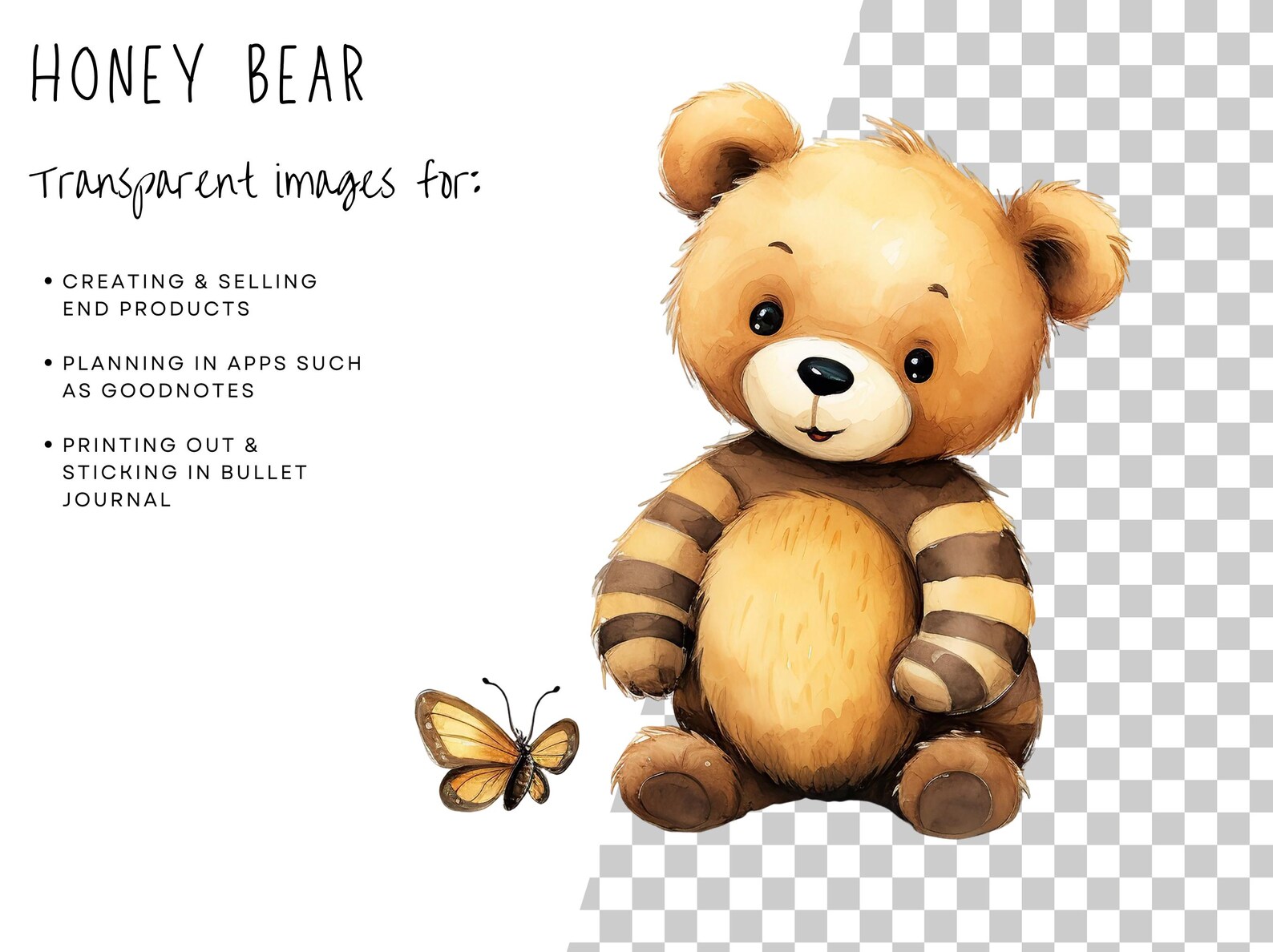 Honey Bear Watercolor Digital Clipart, Bear and Bee Baby Shower Clip ...