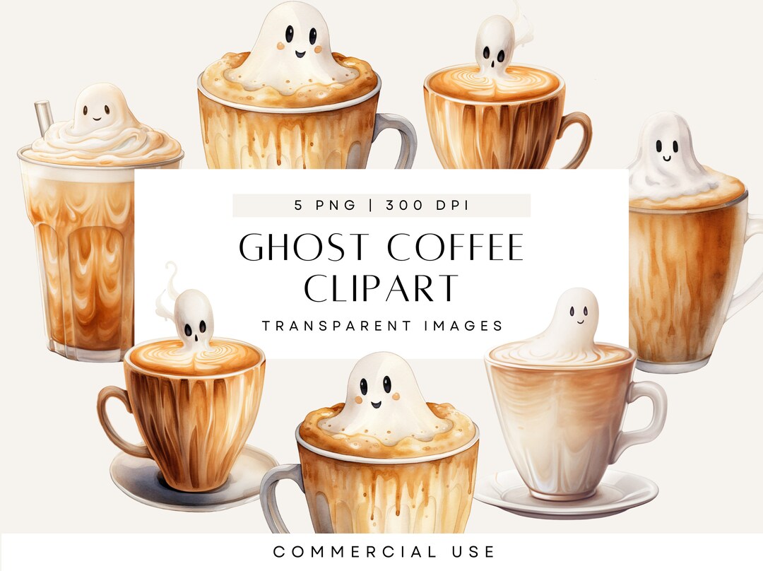 Ghost With Coffee Clipart, Halloween, Watercolor Drinks, Latte Art ...