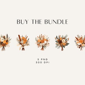 Boho Bouquet Watercolor Flowers Clipart Orange Floral Clip - Etsy