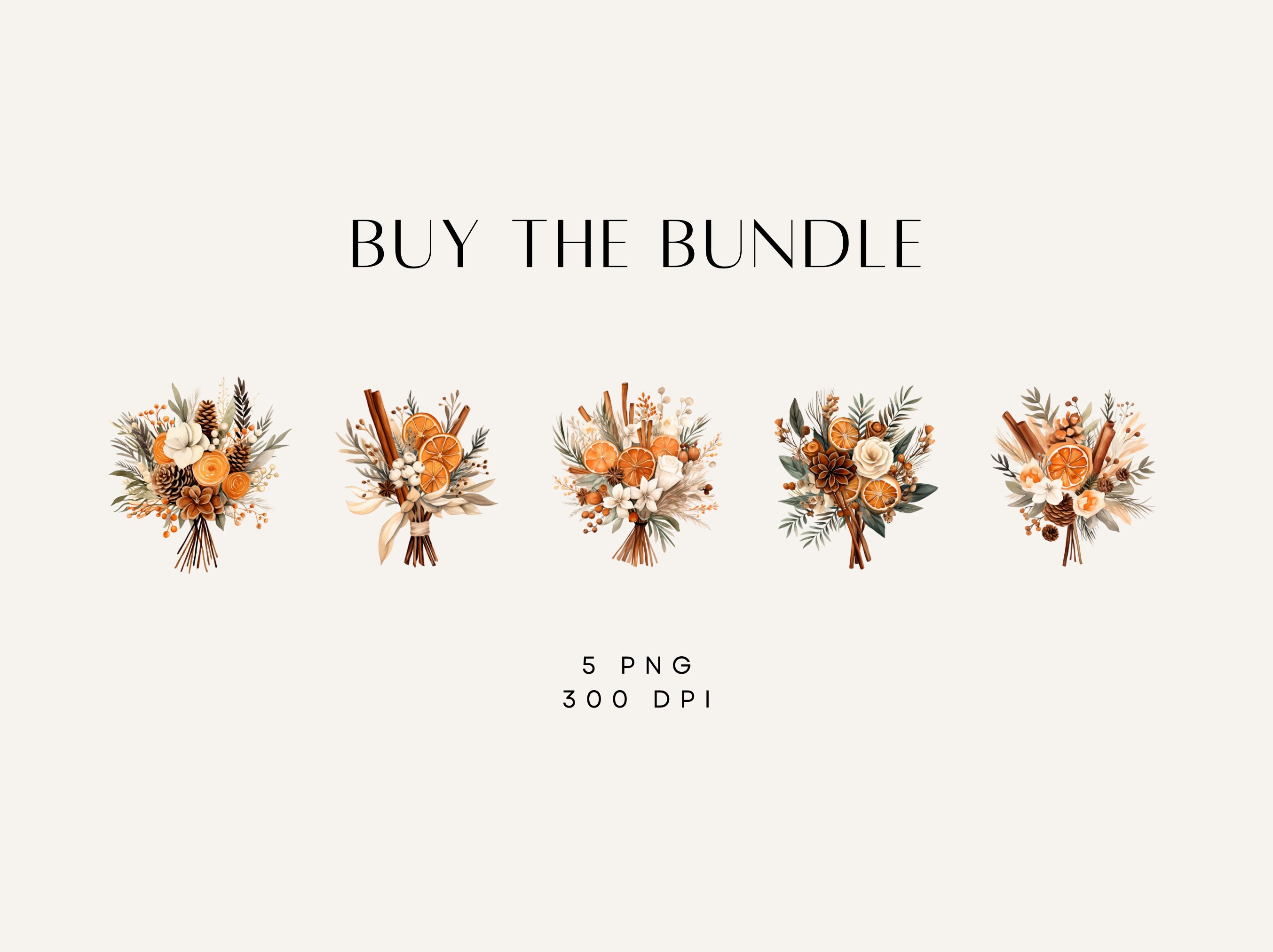 Boho Bouquet Watercolor Flowers Clipart Orange Floral Clip - Etsy