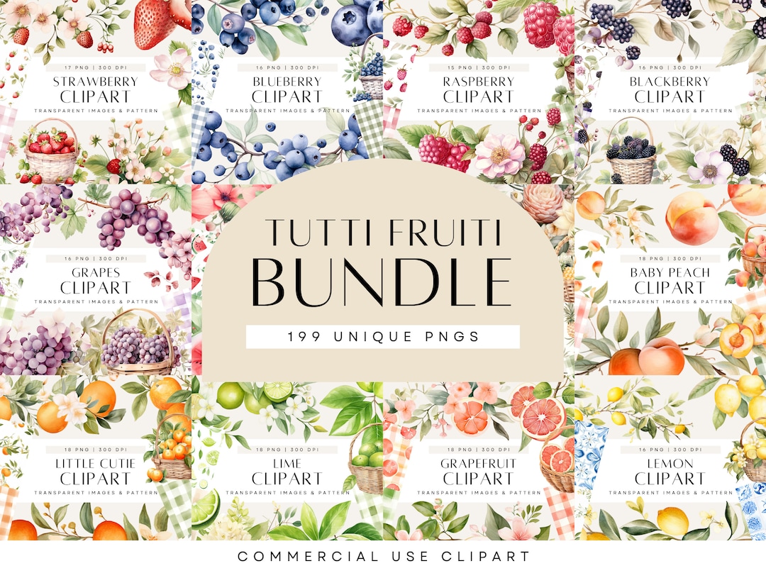 Fruit Clipart Commercial Use, Watercolor Citrus BUNDLE, Cute Fruit Set ...