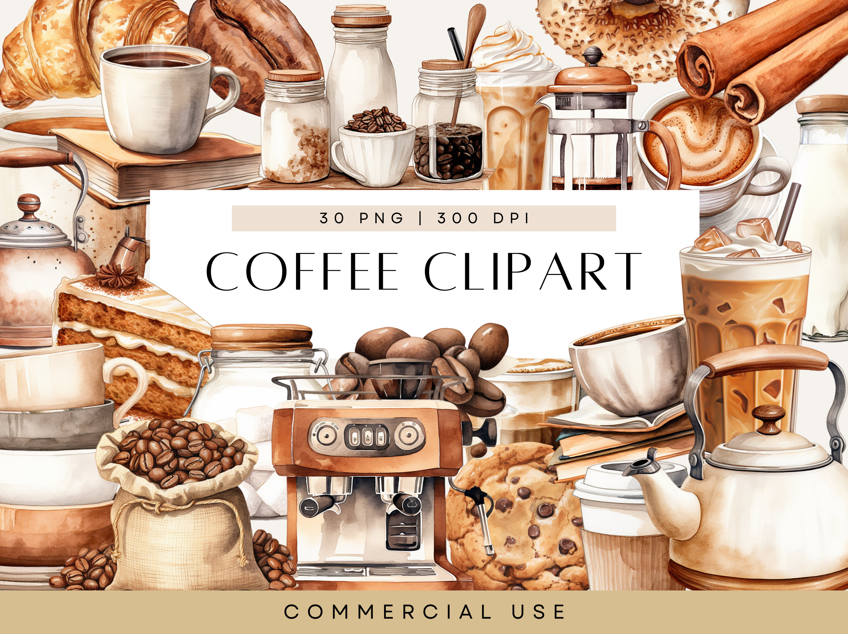 Coffee Shop Clipart Bundle, Coffee Bean, Iced Coffee, Tea Party, Coffee ...