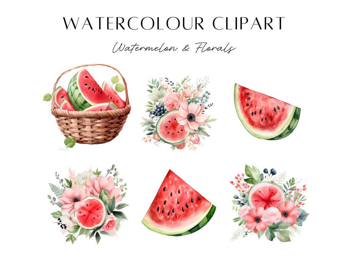 Watermelon Clipart, Tropical Fruits Invite, Watercolor Fruit Invitation ...