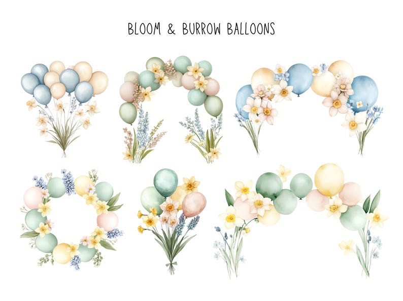 Bloom and Burrow Clipart | Bunny Baby Shower PNG, Watercolor Spring ...