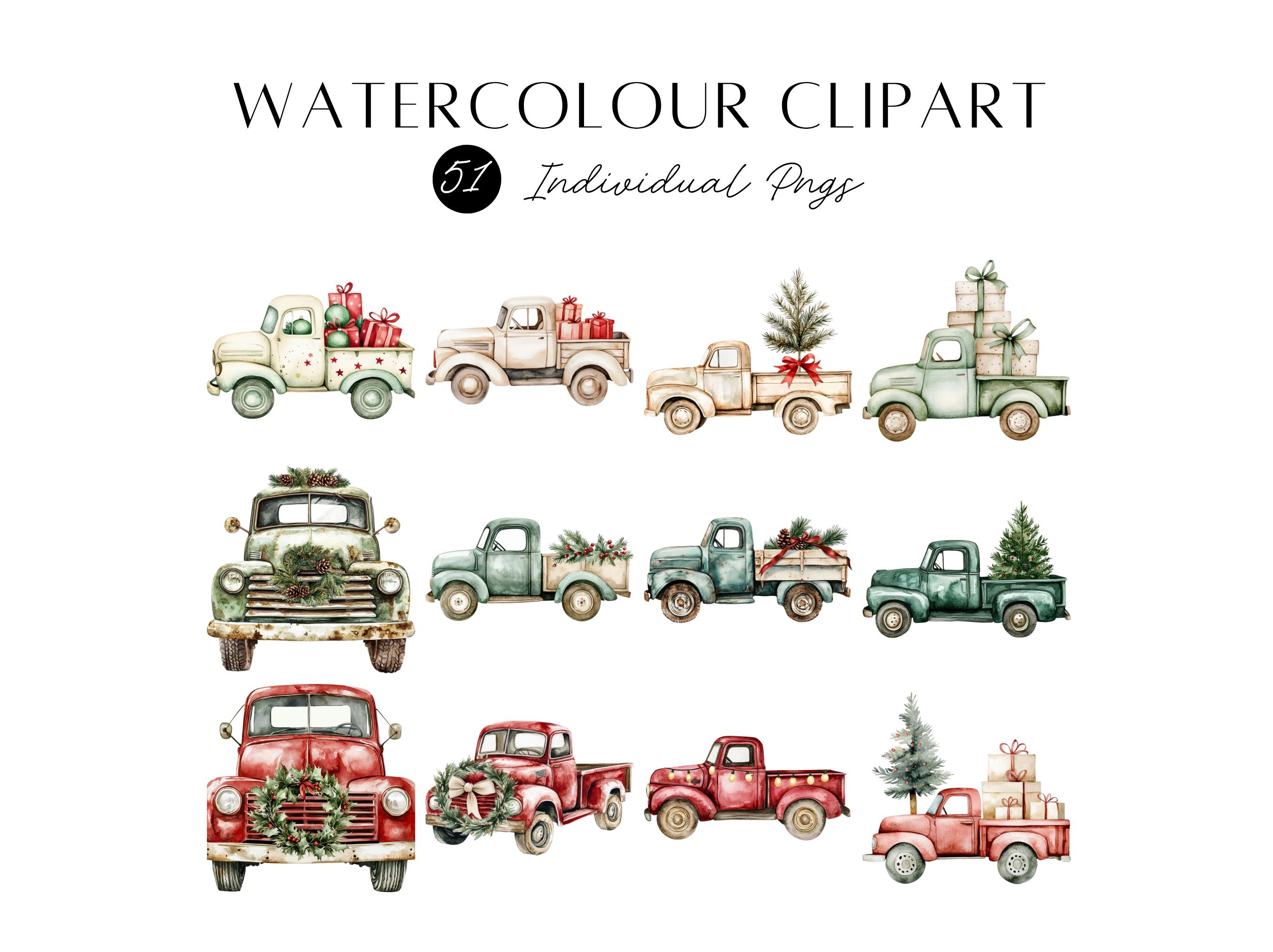 Christmas Gnome Truck Clipart, Vintage Red Green Festive Trucks ...