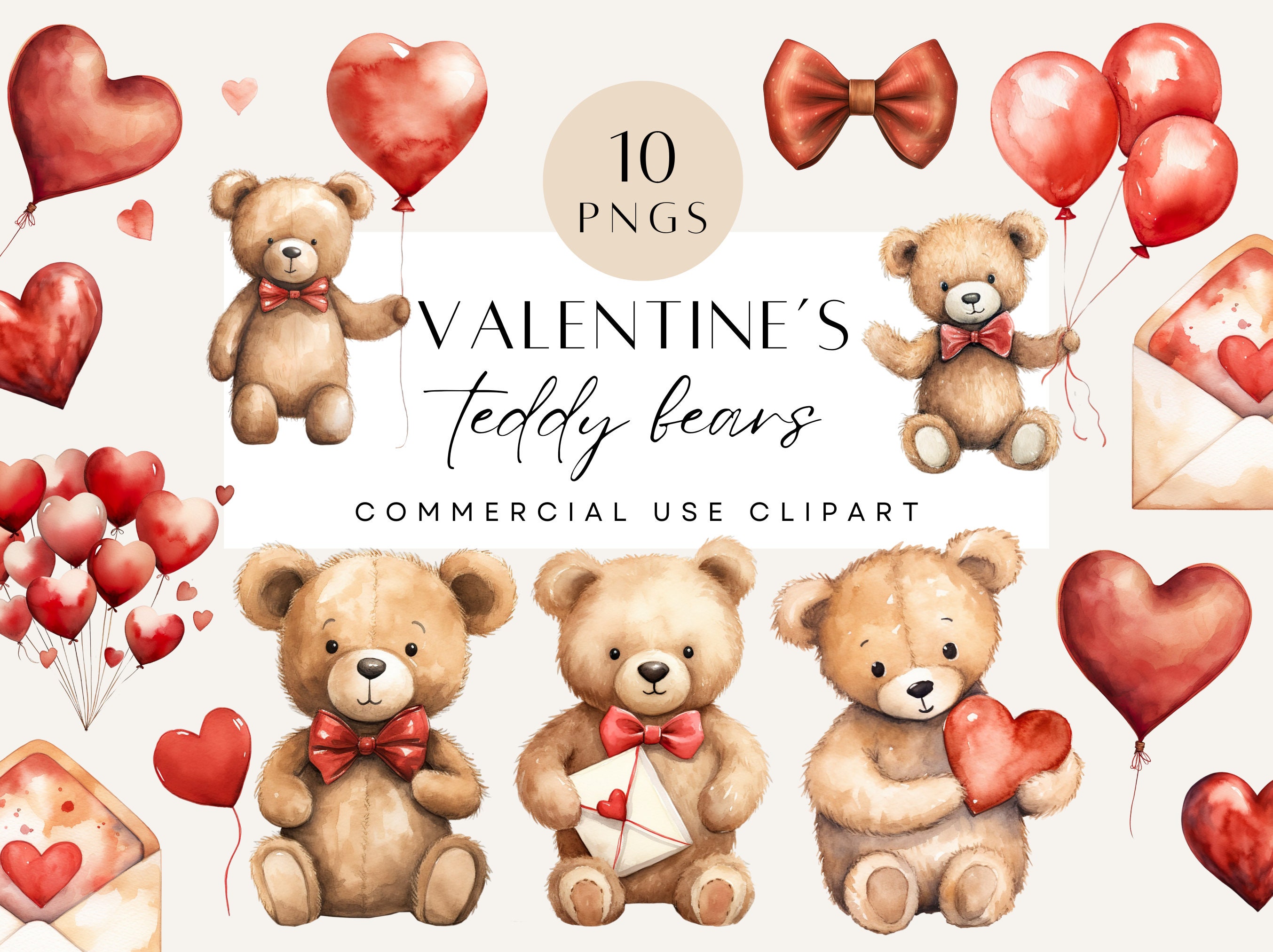 Valentine's Bear Clipart, Red Heart Balloons, Teddy Bears, Love Letter ...