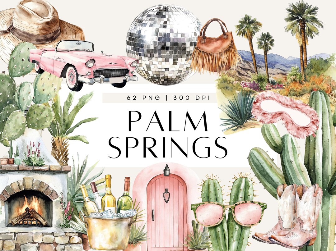 Palm Springs Clipart, 70s Summer Aesthetic, Retro Desert Vibes, Boho ...