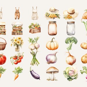 Locally Grown Baby Shower, Watercolor Farmers Market Clipart, Harvest ...