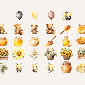 Honey Bear Watercolor Digital Clipart, Bear and Bee Baby Shower Clip ...