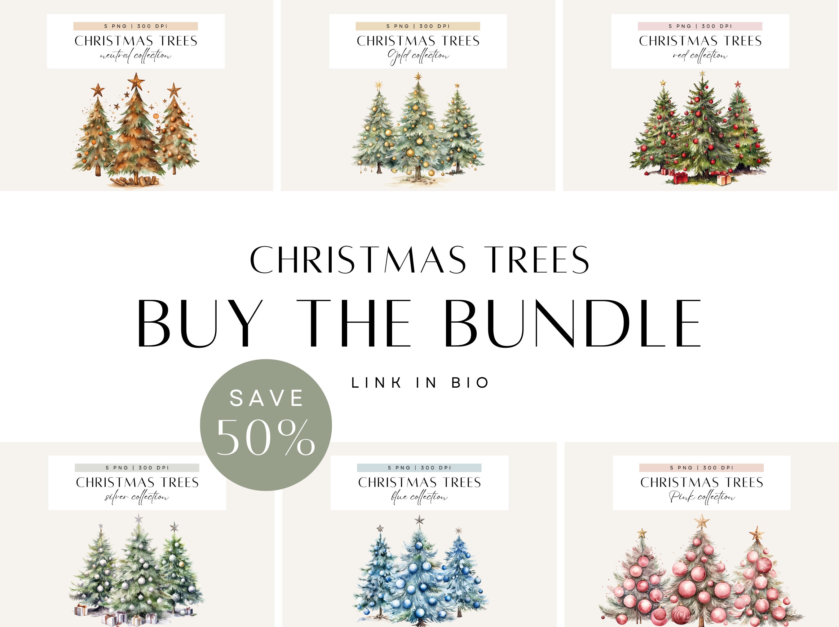 Blue Christmas Clipart, Watercolor Tree Clip Art, Xmas Trees, Festive ...