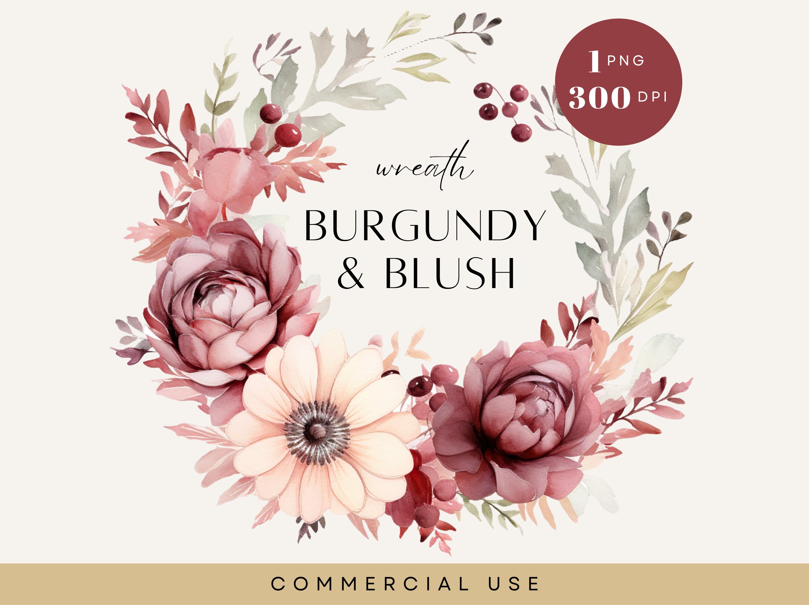 Blush and Burgundy Clipart Wreath, Boho Flower Wreaths, Watercolor Clip ...