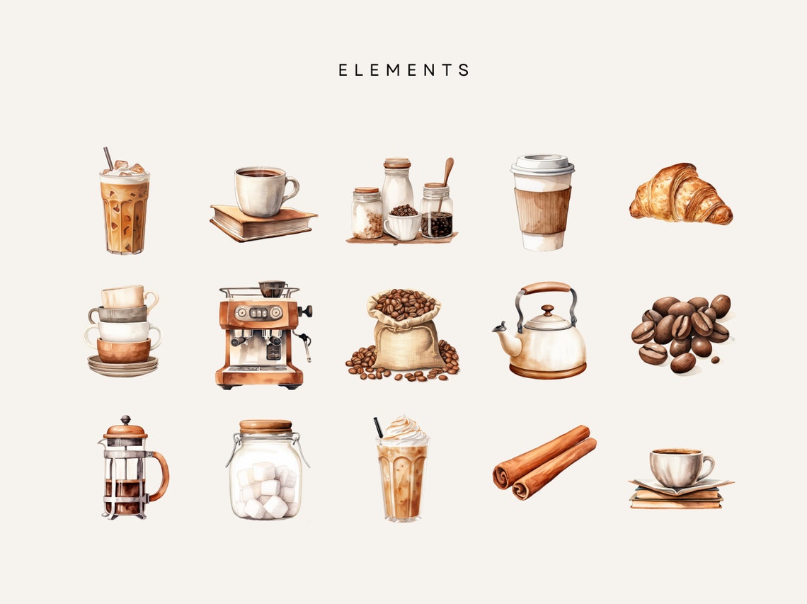 Coffee Shop Clipart Bundle, Coffee Bean, Iced Coffee, Tea Party, Coffee ...